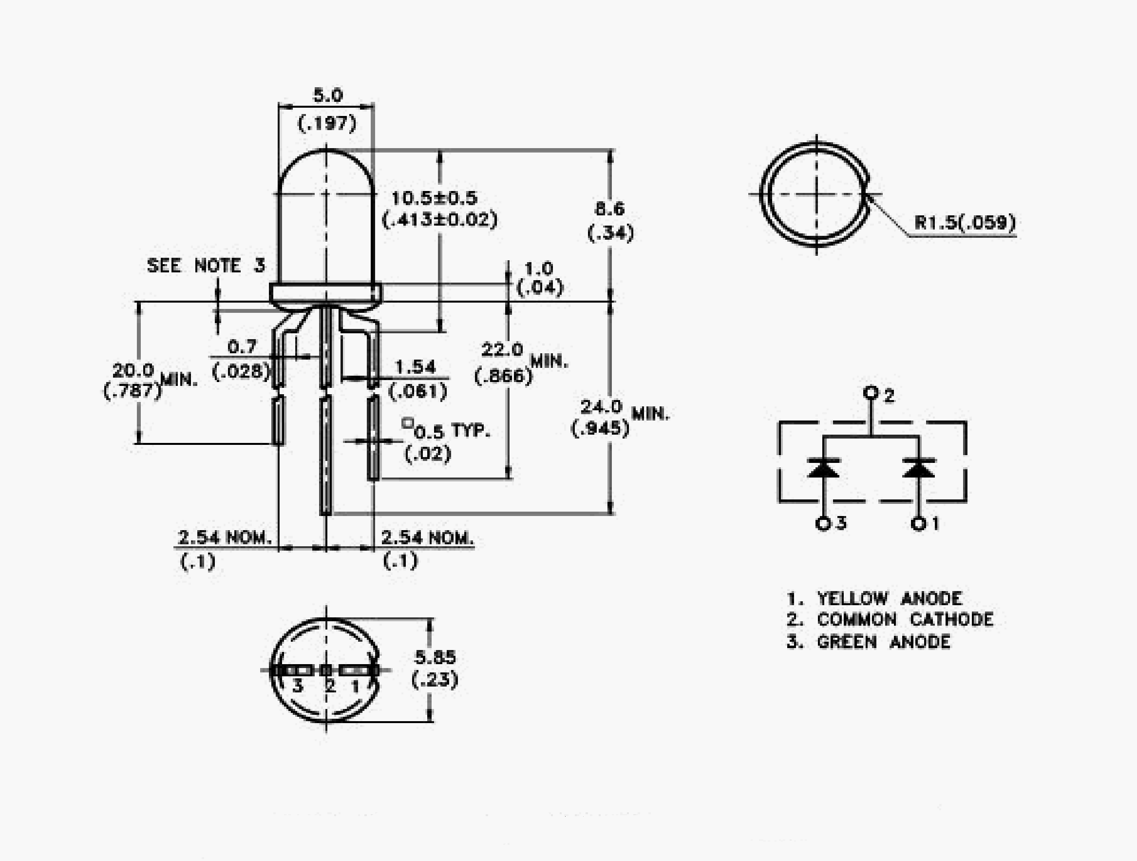(Quantity 2) LED Bi-Color 2 Color Yellow/Green Liteon T-1 3/4 3-wire ...